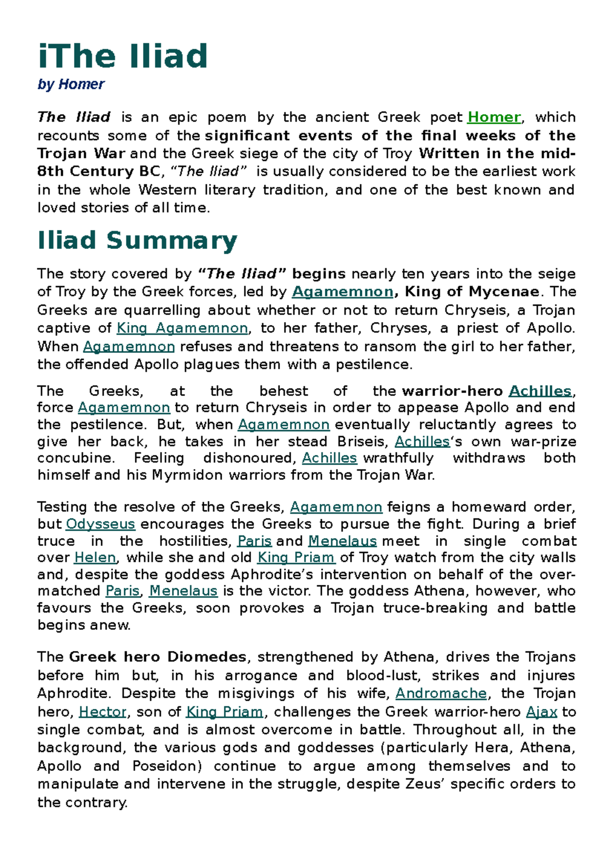 The Iliad 4TO SEMESTRE - iThe Iliad by Homer The Iliad is an epic poem ...