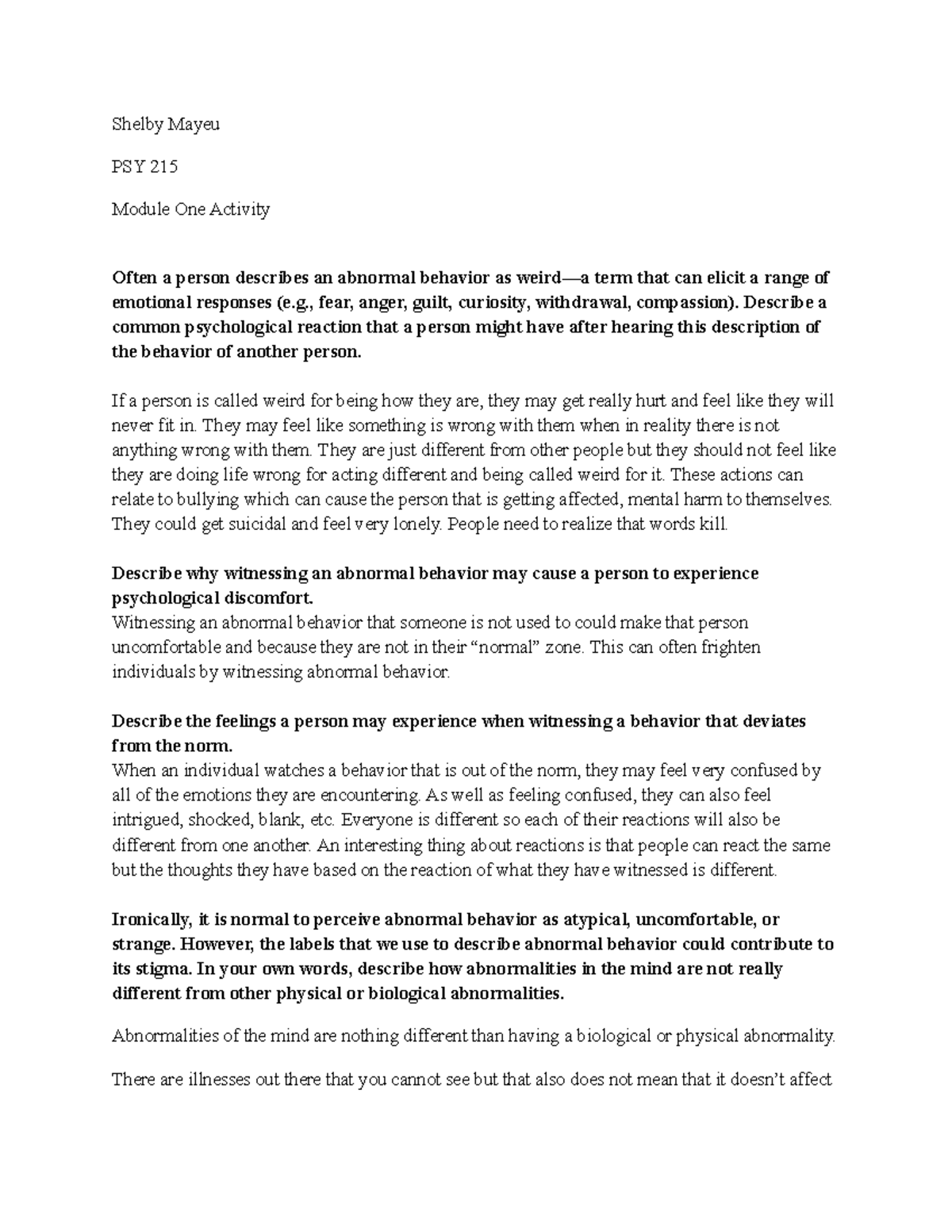 1-2 Module One PSY 215 - notes - Shelby Mayeu PSY 215 Module One ...