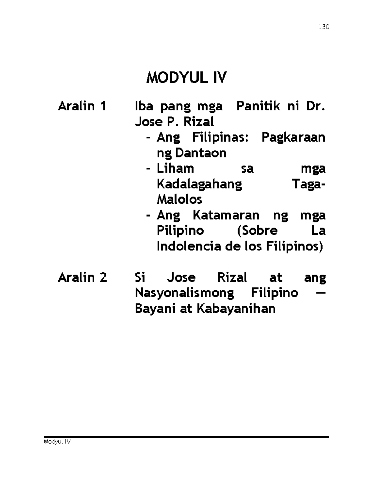 Rizal-4 - MODYUL IV Aralin 1 Iba pang mga Panitik ni Dr. Jose P. Rizal - Ang Filipinas ...