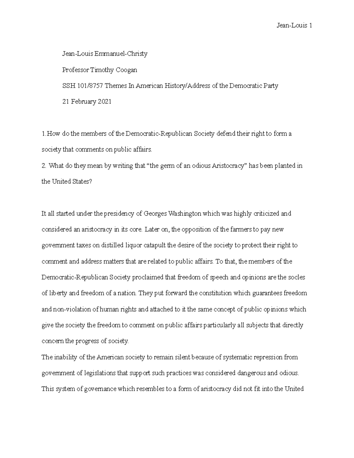 Address of the Dem Party - Jean-Louis 1 Jean-Louis Emmanuel-Christy ...