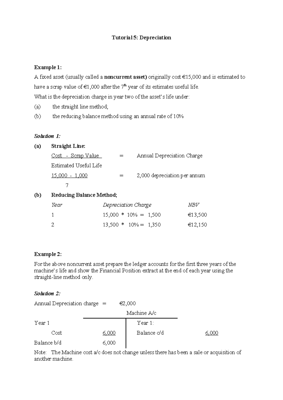 AC4001 Tutorial Week 5 - Tutorial 5: Depreciation Example 1: A fixed asset (usually called a ...