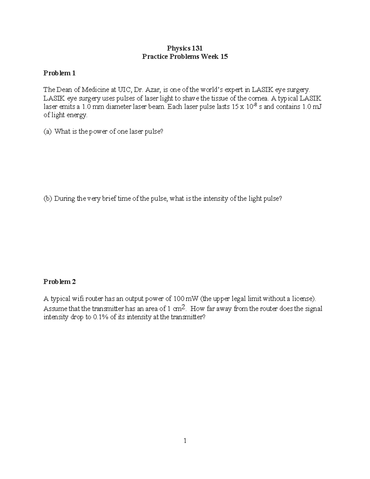 Microsoft Word - Practice Problems Week 15 - Physics 131 Practice ...