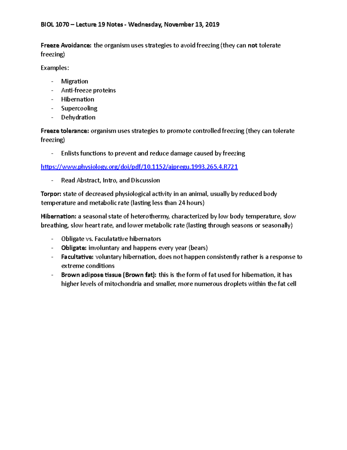 Lecture 19 Notes - BIOL 1070 - BIOL 1070 – Lecture 19 Notes - Wednesday ...
