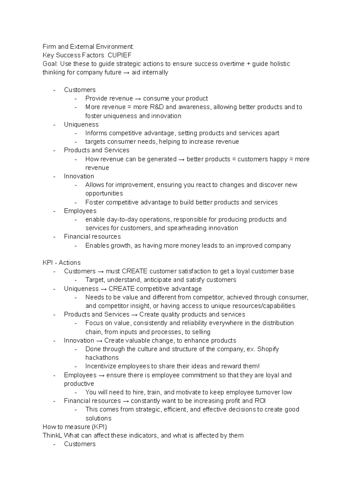 BU111 midterm notes - Firm and External Environment: Key Success ...