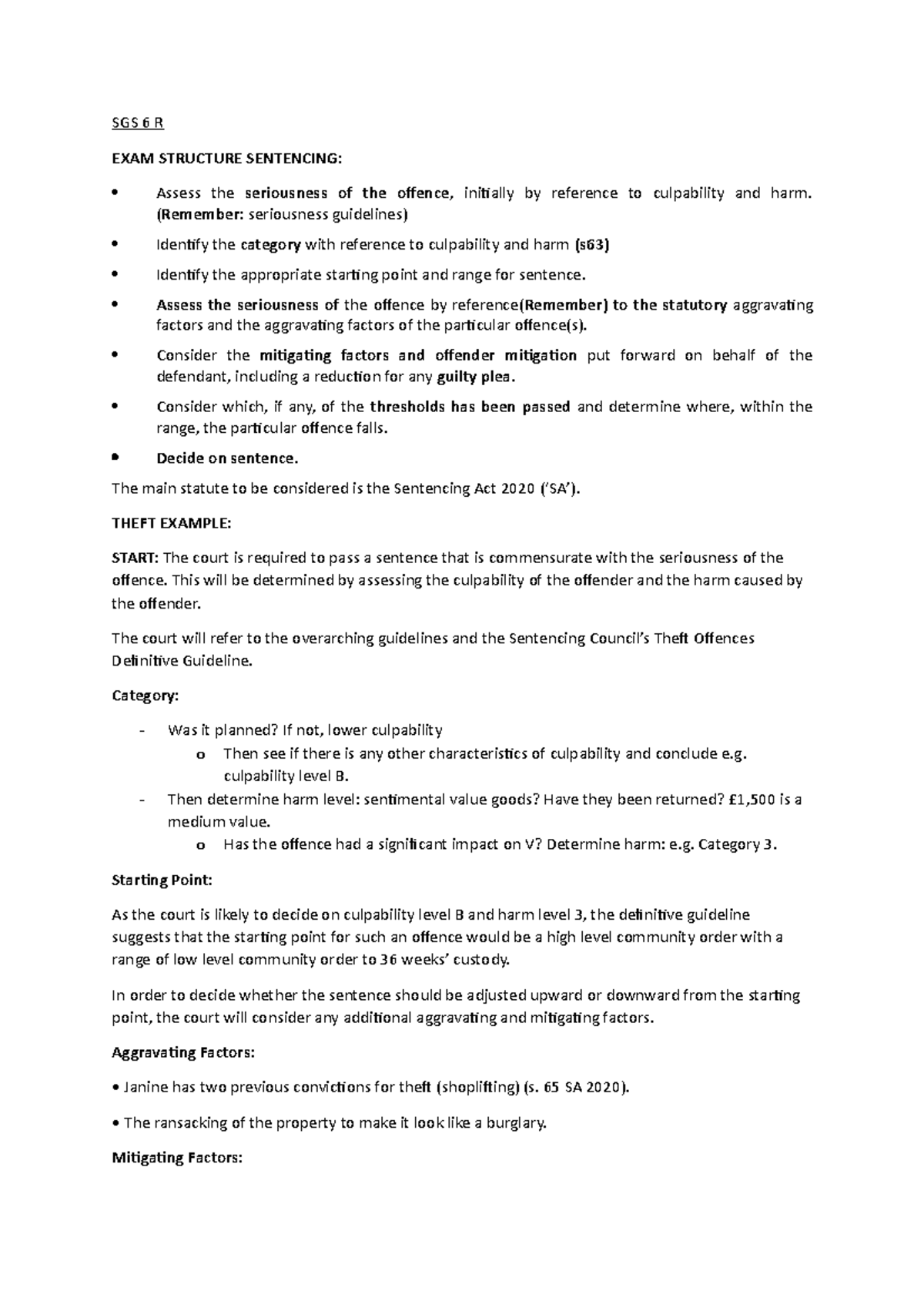 SGS 6 R Sentencing of Offences - SGS 6 R EXAM STRUCTURE SENTENCING ...
