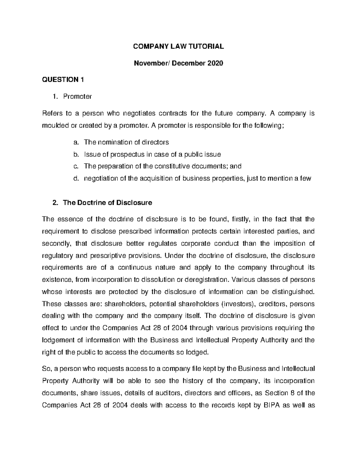 Company LAW Tutorial - COMPANY LAW TUTORIAL November/ December 2020 ...