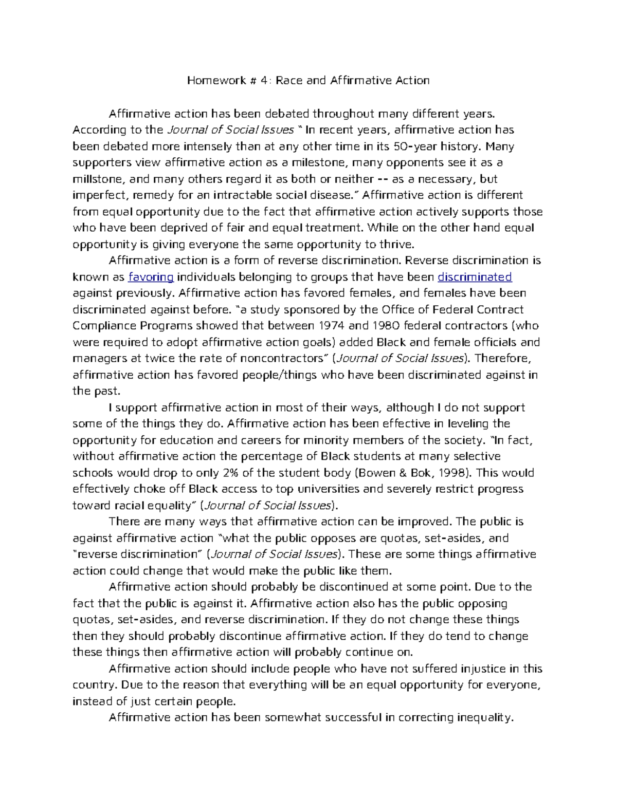 Homework # 4 Race and Affirmative Action - Homework # 4: Race and ...