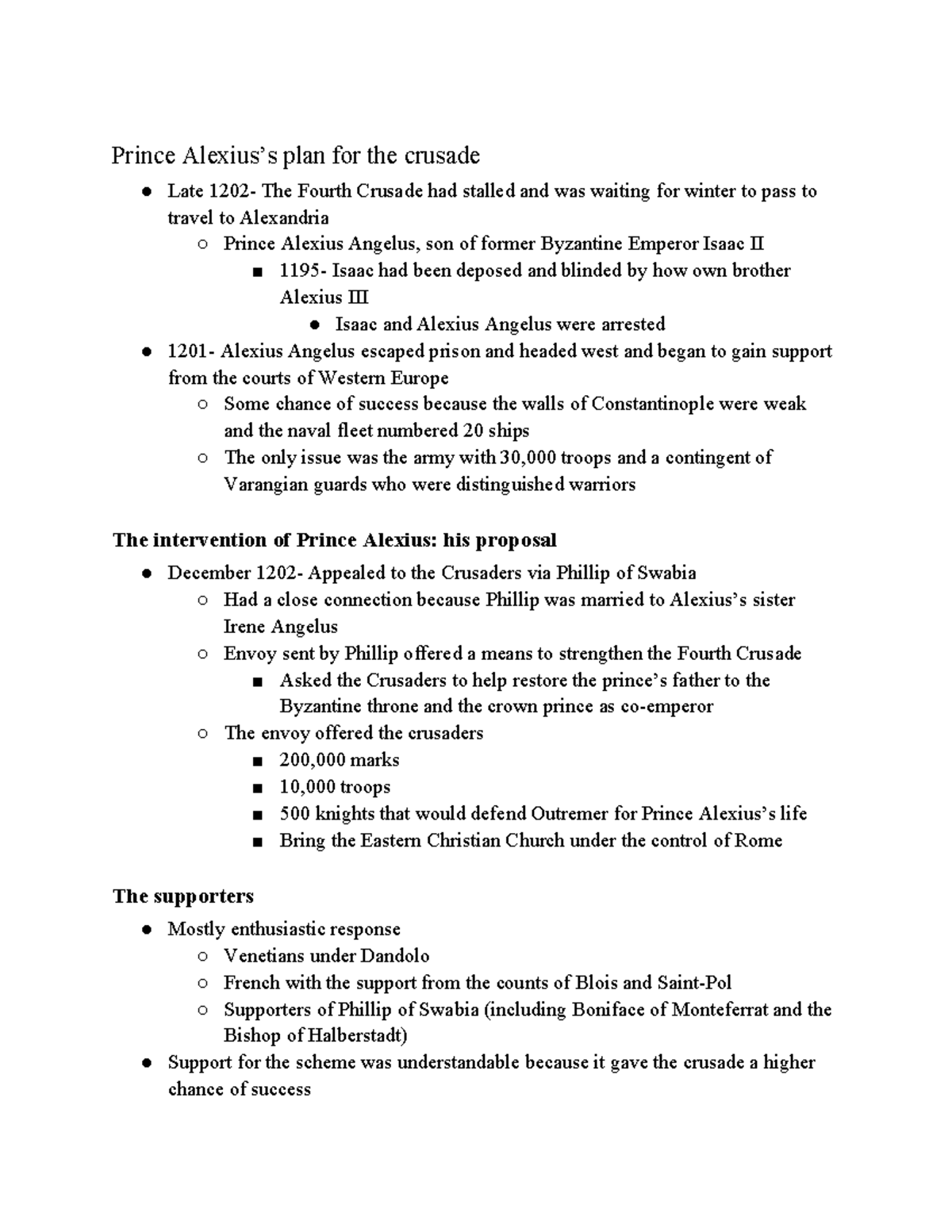Section C- failure of the Fourth Crusade. The significance of the ...