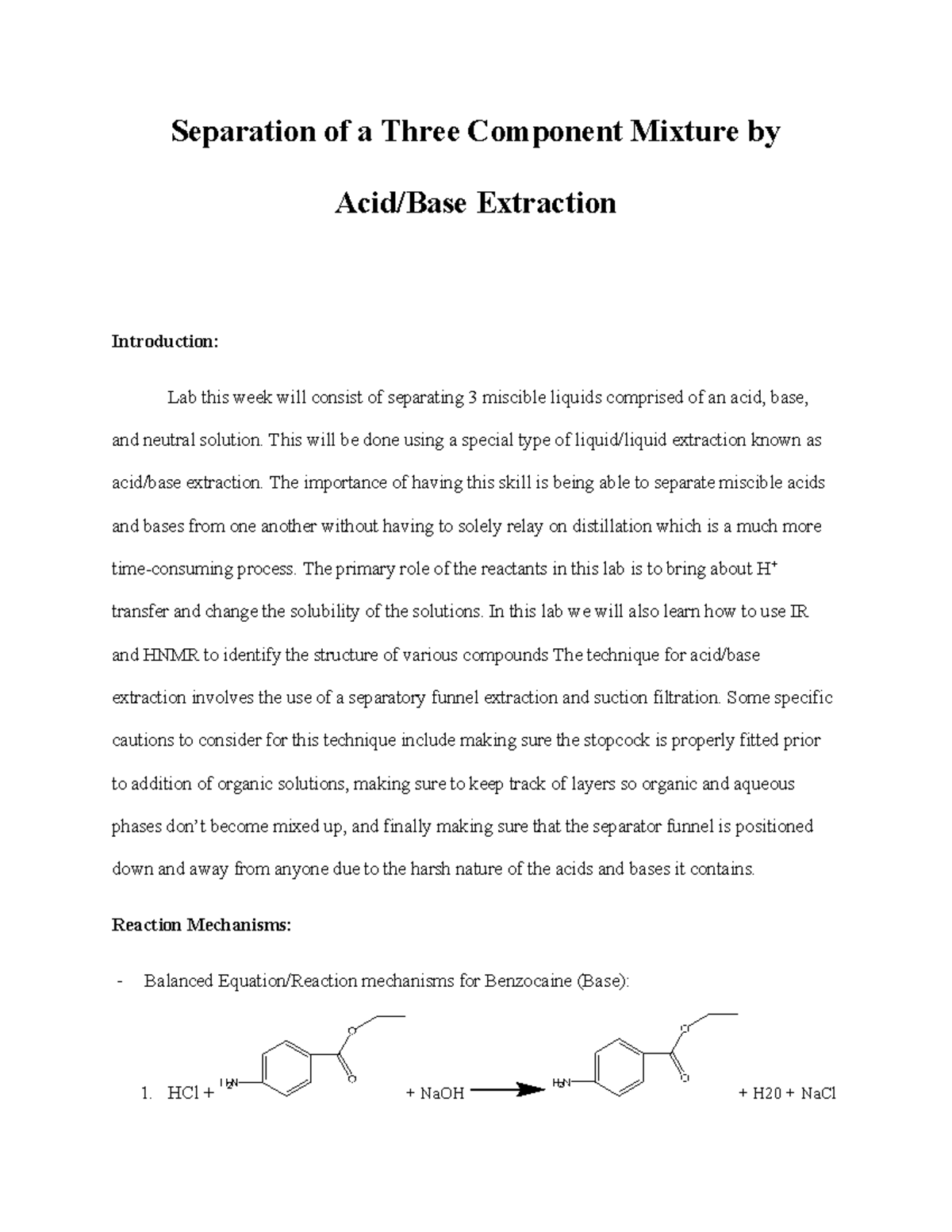 Ochem-lab6 Separation of three component mixture by Acid/Base Extraction - CHEM 2211L - Studocu