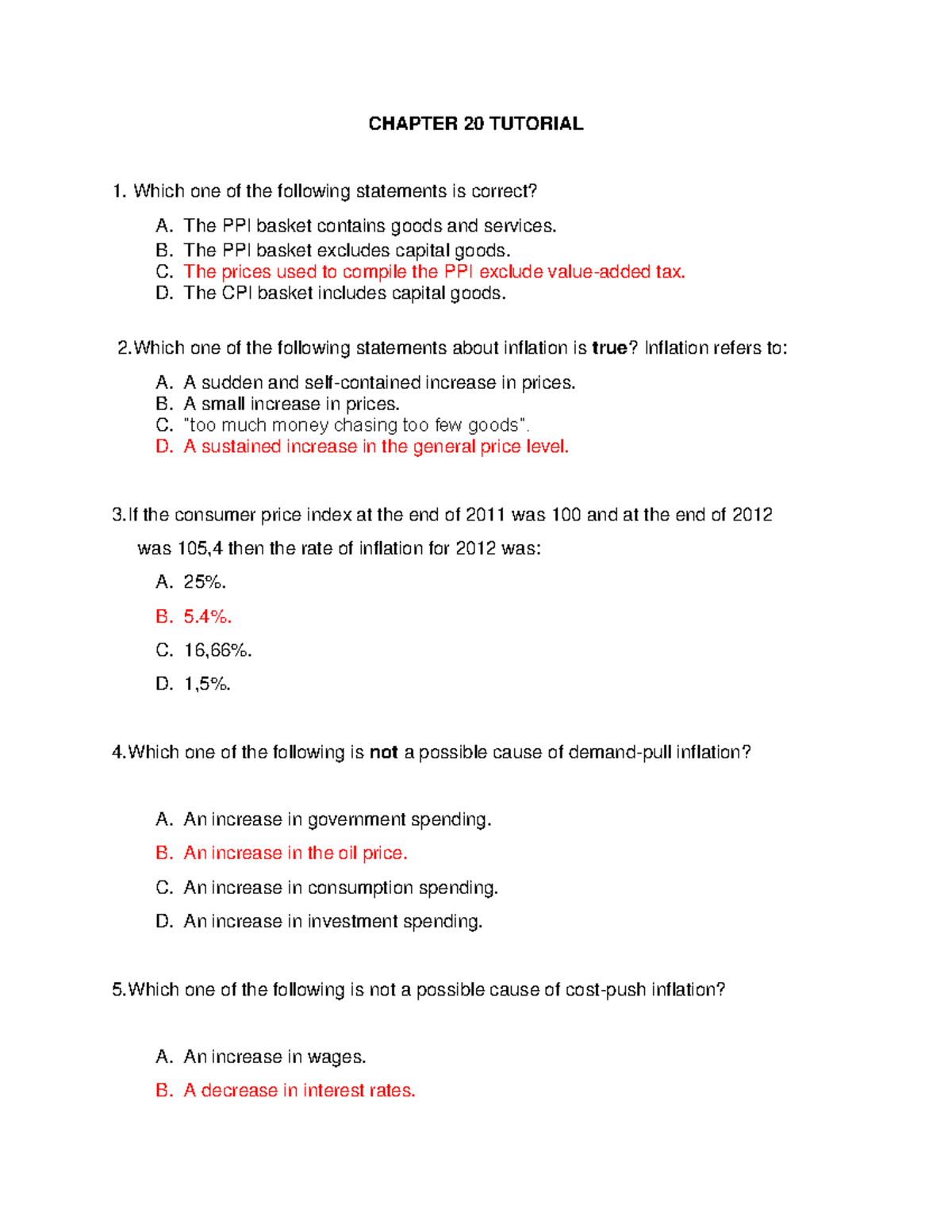 Chapter 20 Tutorial - Economics - CHAPTER 20 TUTORIAL Which one of the ...