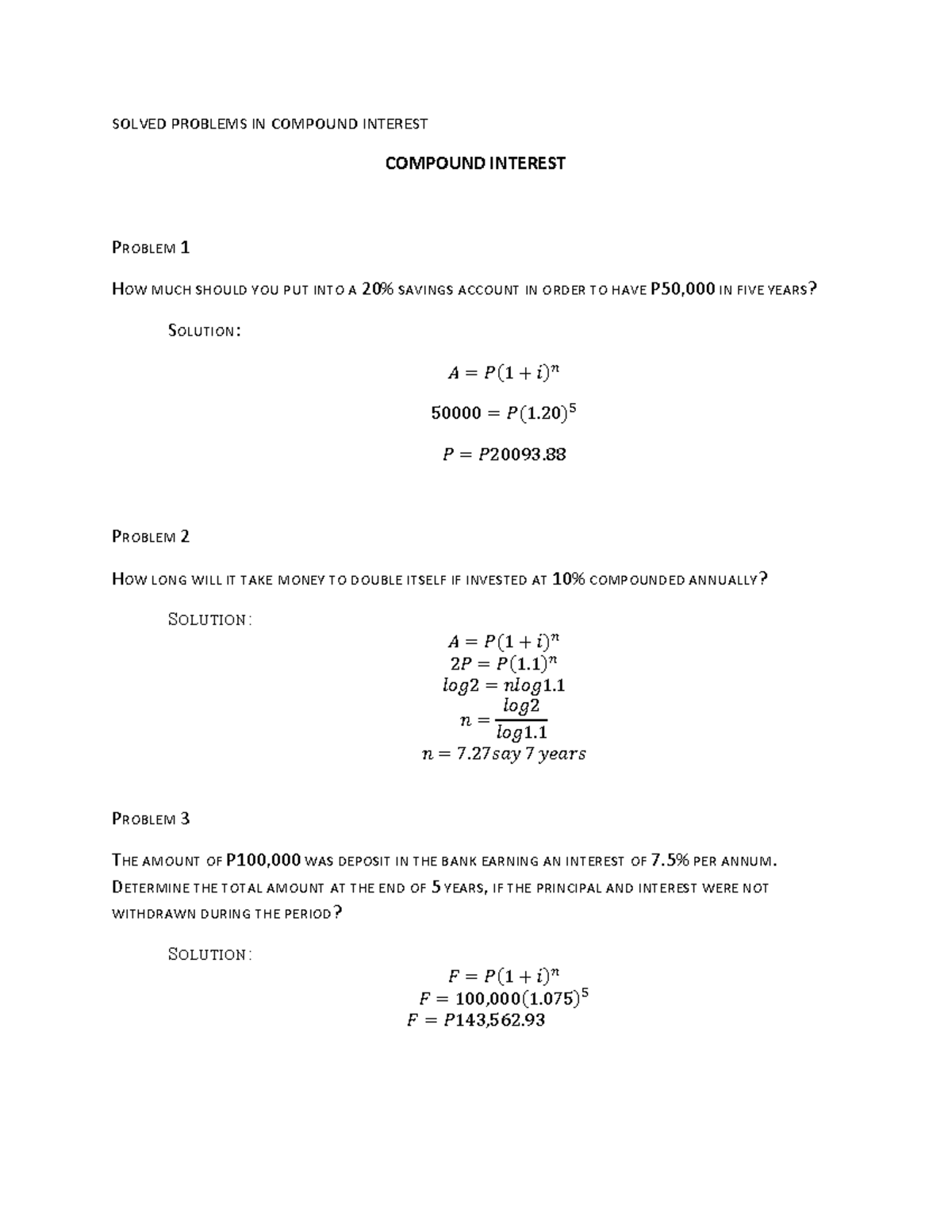 Solved problems in compound interest - SOLVED PROBLEMS IN COMPOUND ...