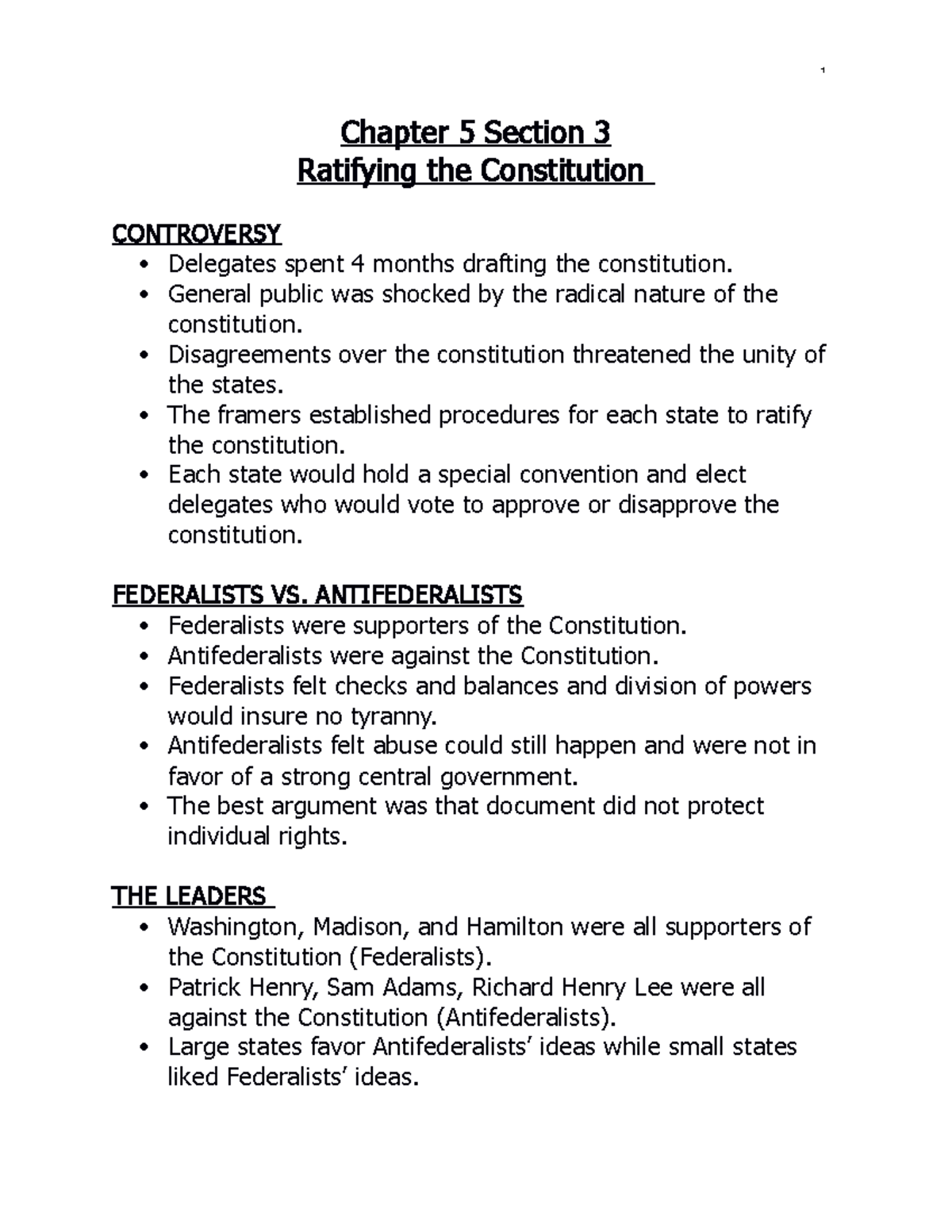 Chapter 5 Section 3 Notes - Chapter 5 Section 3 Ratifying the ...
