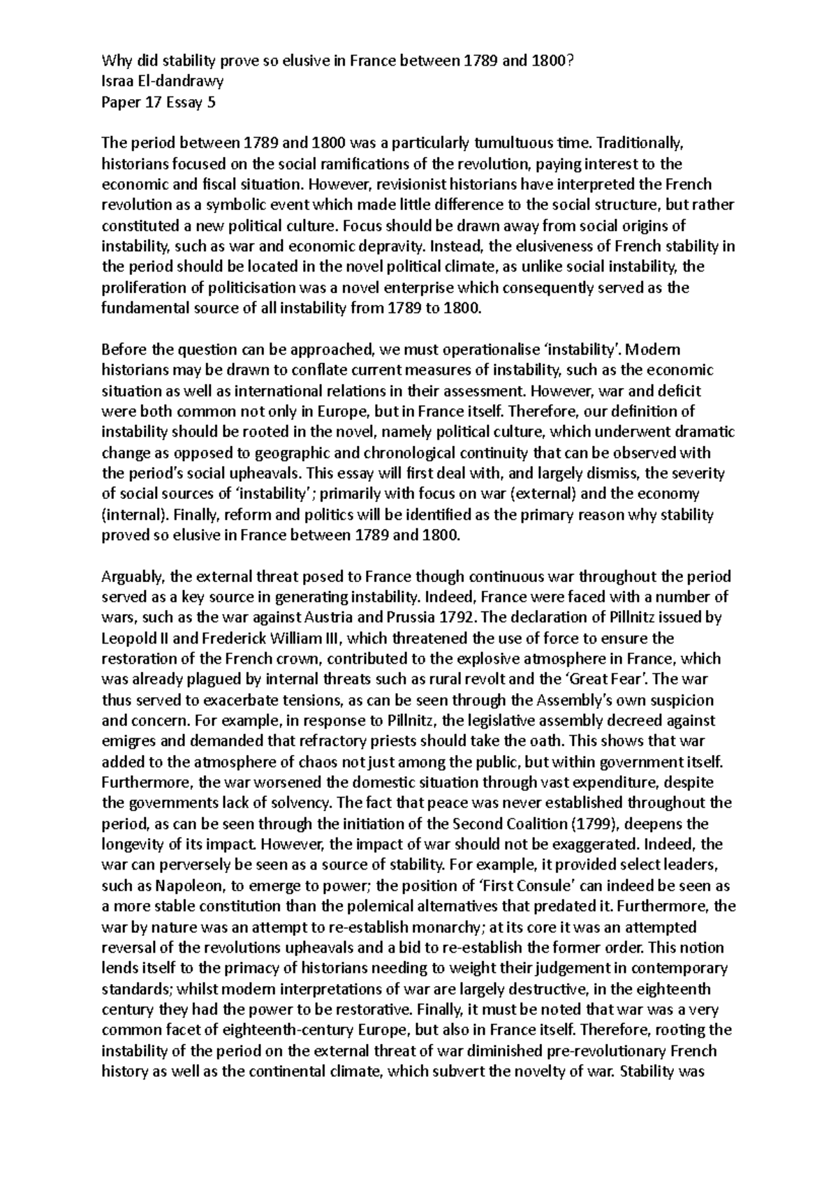 Paper 17 essay 5 - Grade: 2.1 - Why did stability prove so elusive in ...