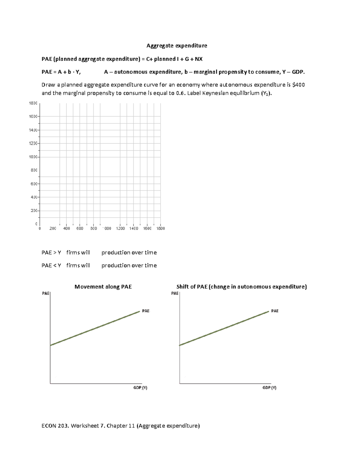 Ah 11 Aggreagate expenditure - ECON 203. Worksheet 7. Chapter 11 ...