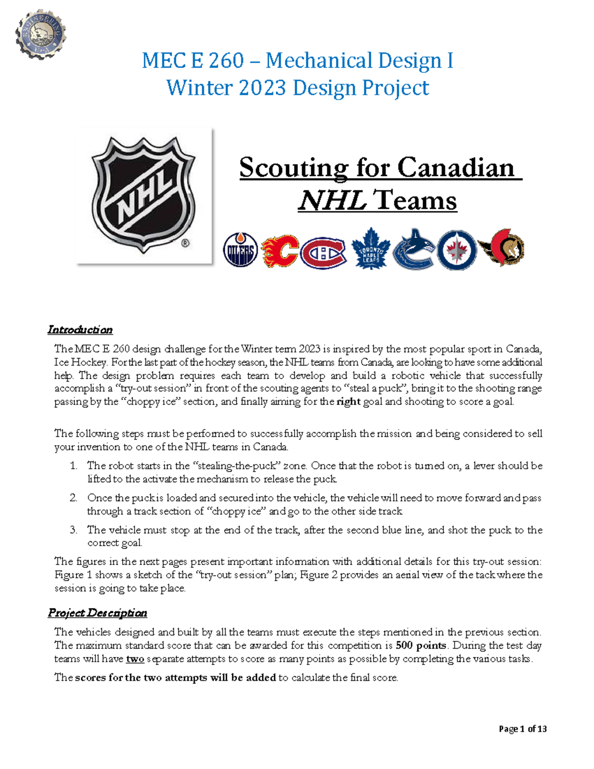 MEC E 260 Mechanical Design I Winter 2023 Design Project Scouting for ...