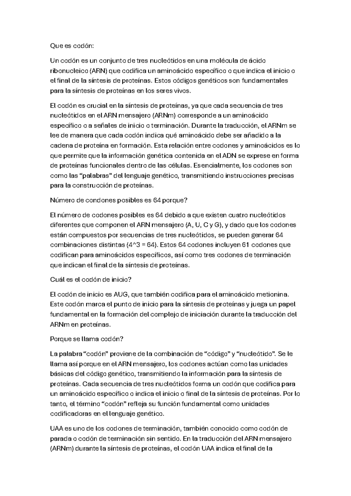Código genético - informe - Que es codón: Un codón es un conjunto de ...