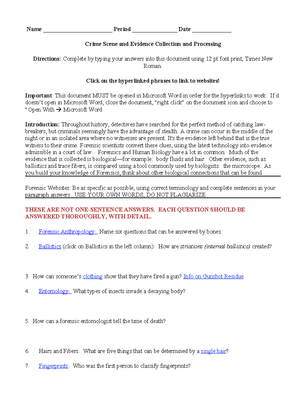 Crime Scene and Evidence Processing - Name ...