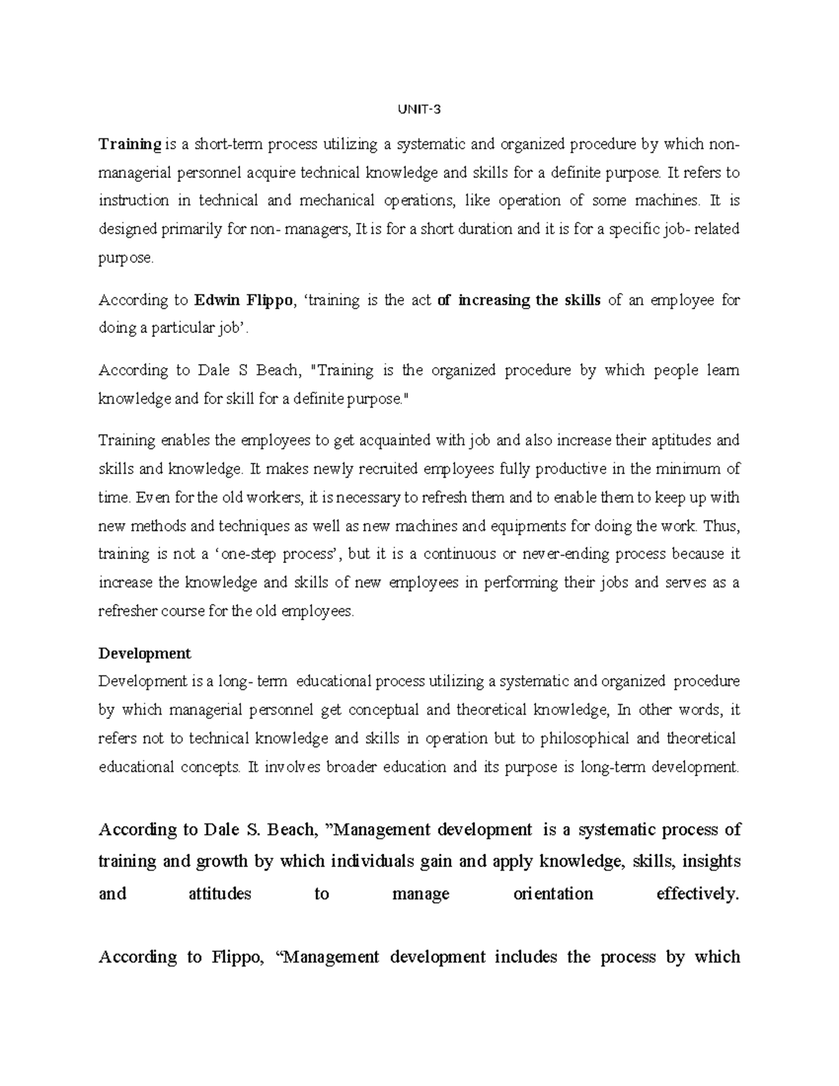 UNIT-3 - Lecture Notes - UNIT- Training is a short-term process ...