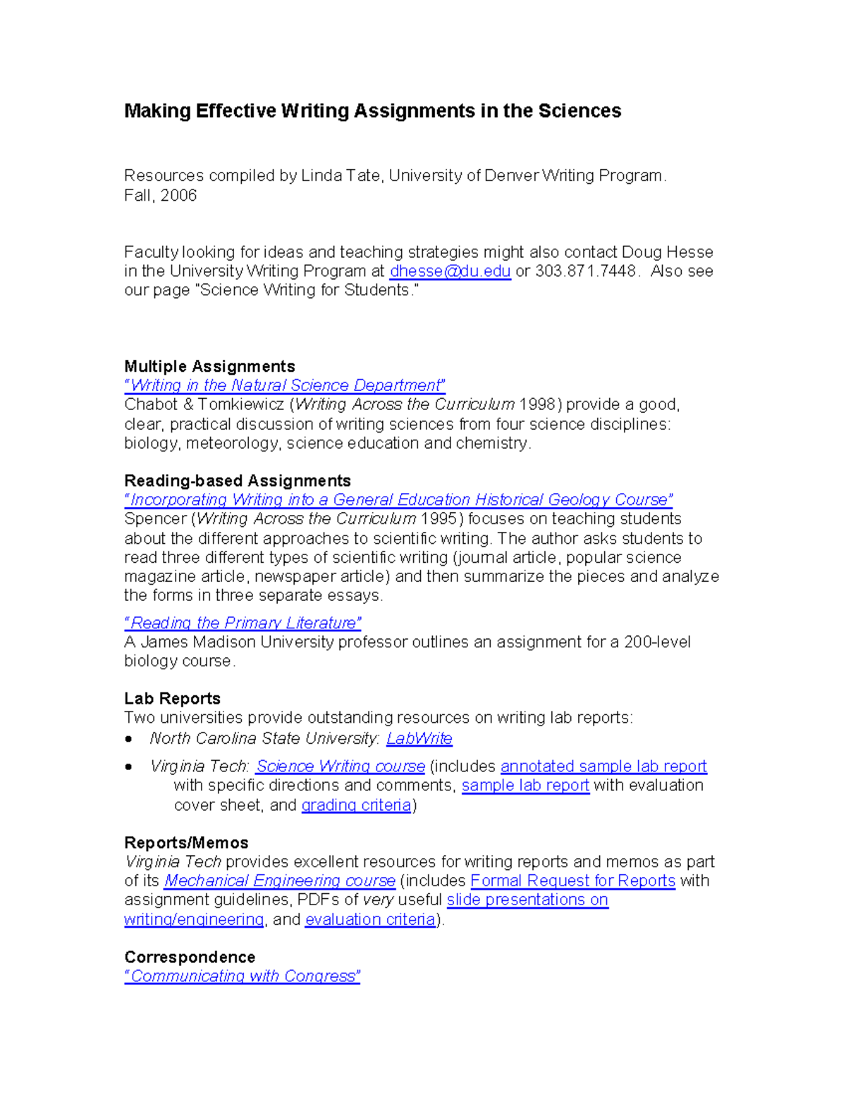 Making Effective Writing Assignmentsinthe Sciences - - Studocu