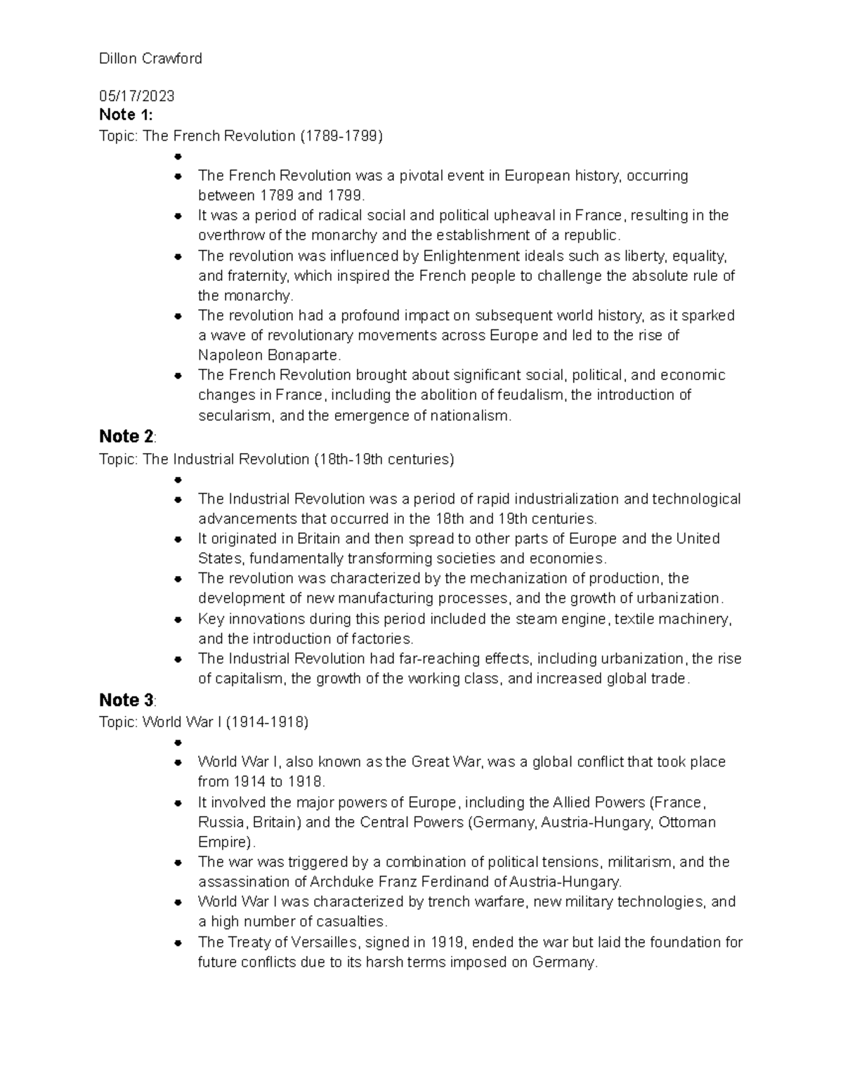 History study guide - Dillon Crawford 05/17/ Note 1: Topic: The French ...