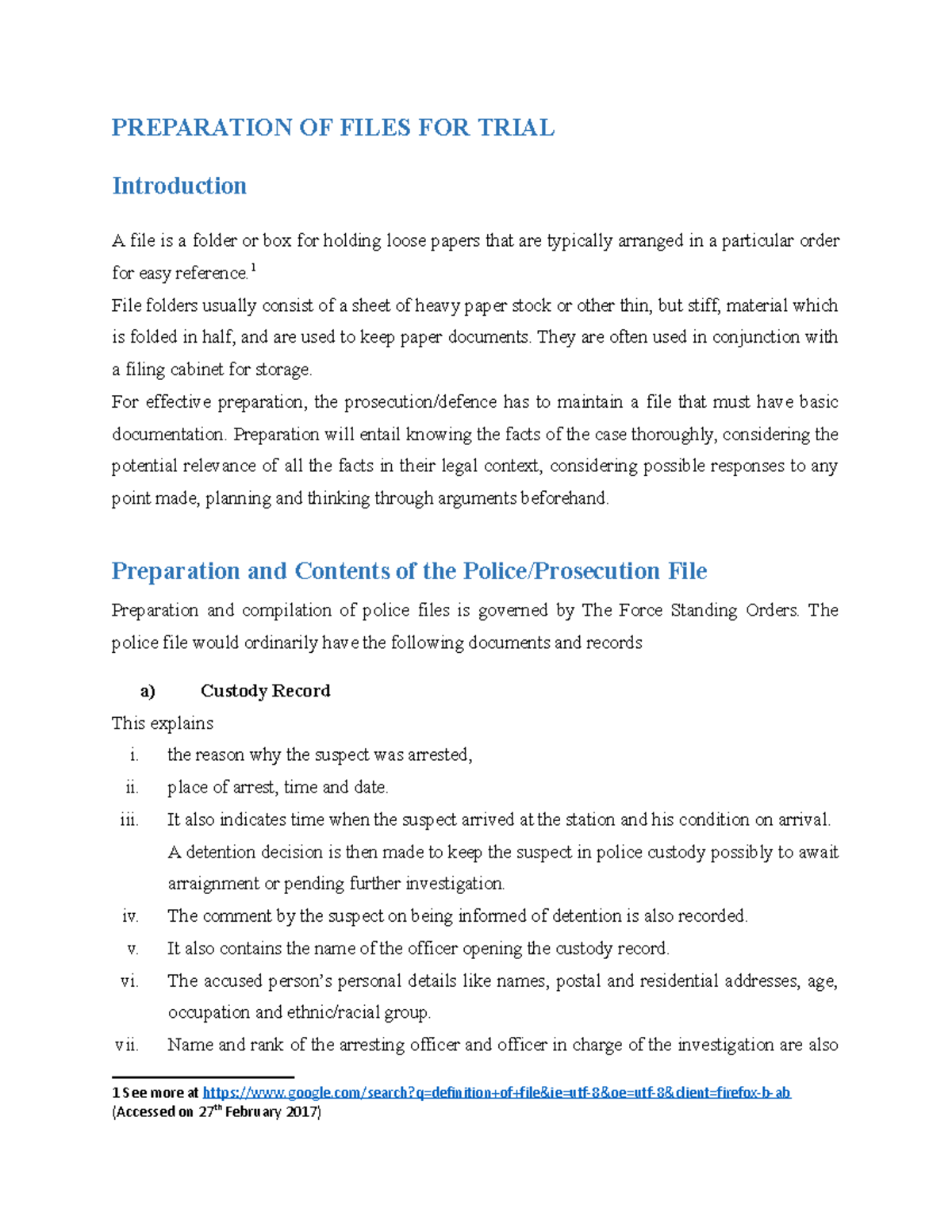 Preparation OF Files FOR Trial - PREPARATION OF FILES FOR TRIAL ...