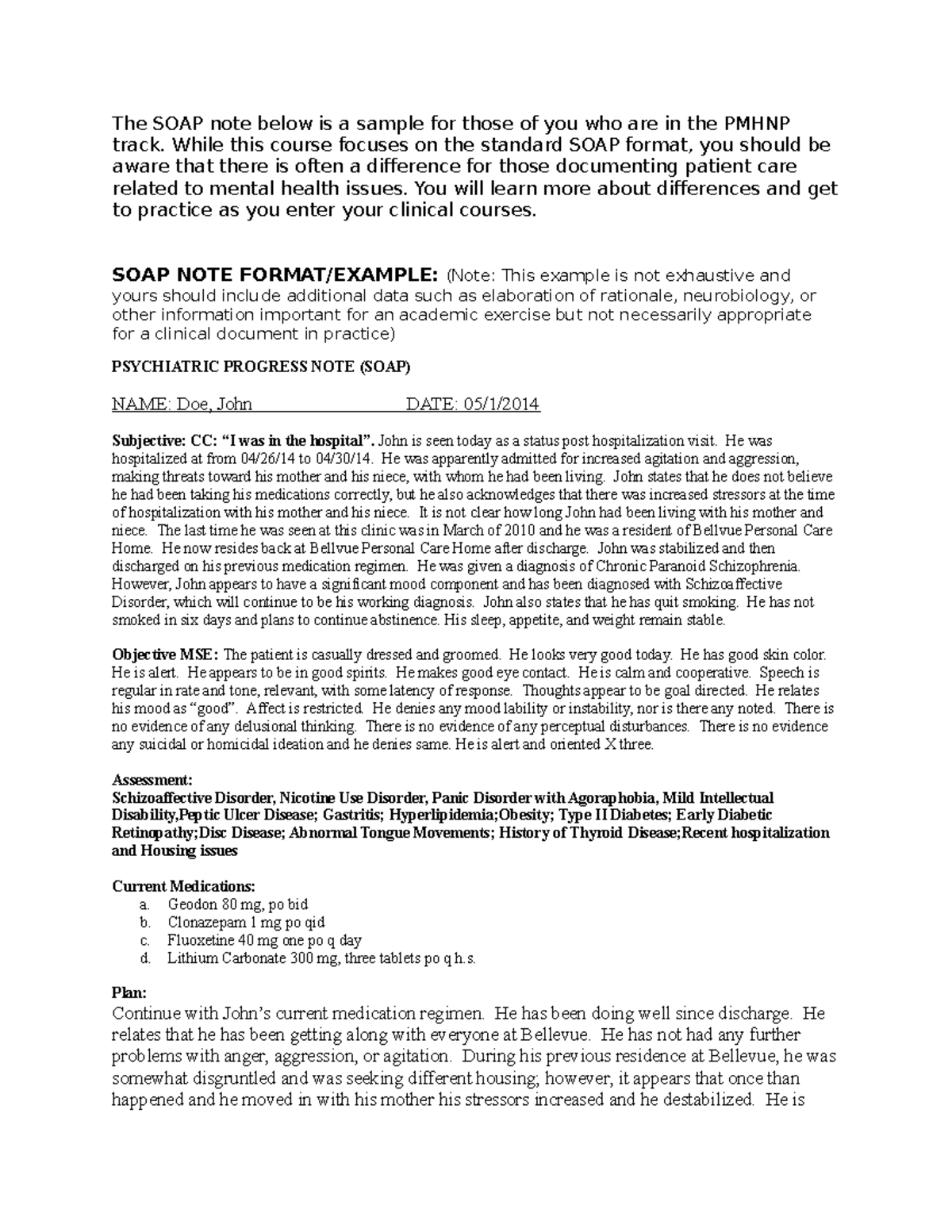 Sample PMH SOAP Note - The SOAP note below is a sample for those of you ...