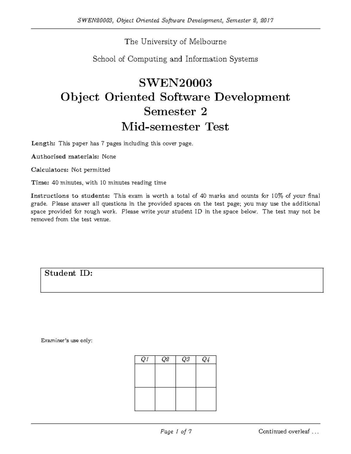 Sample/practice exam 2017, questions and answers - Object Oriented ...