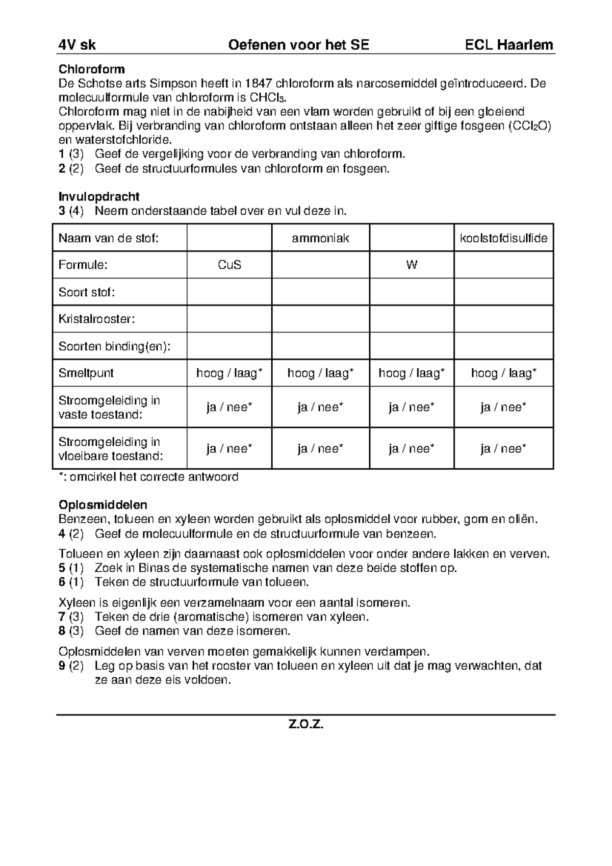 4V Oefenen H1 tm H6 chemie overal - 4V sk Oefenen voor het SE ECL Haarlem Chloroform De Schotse ...