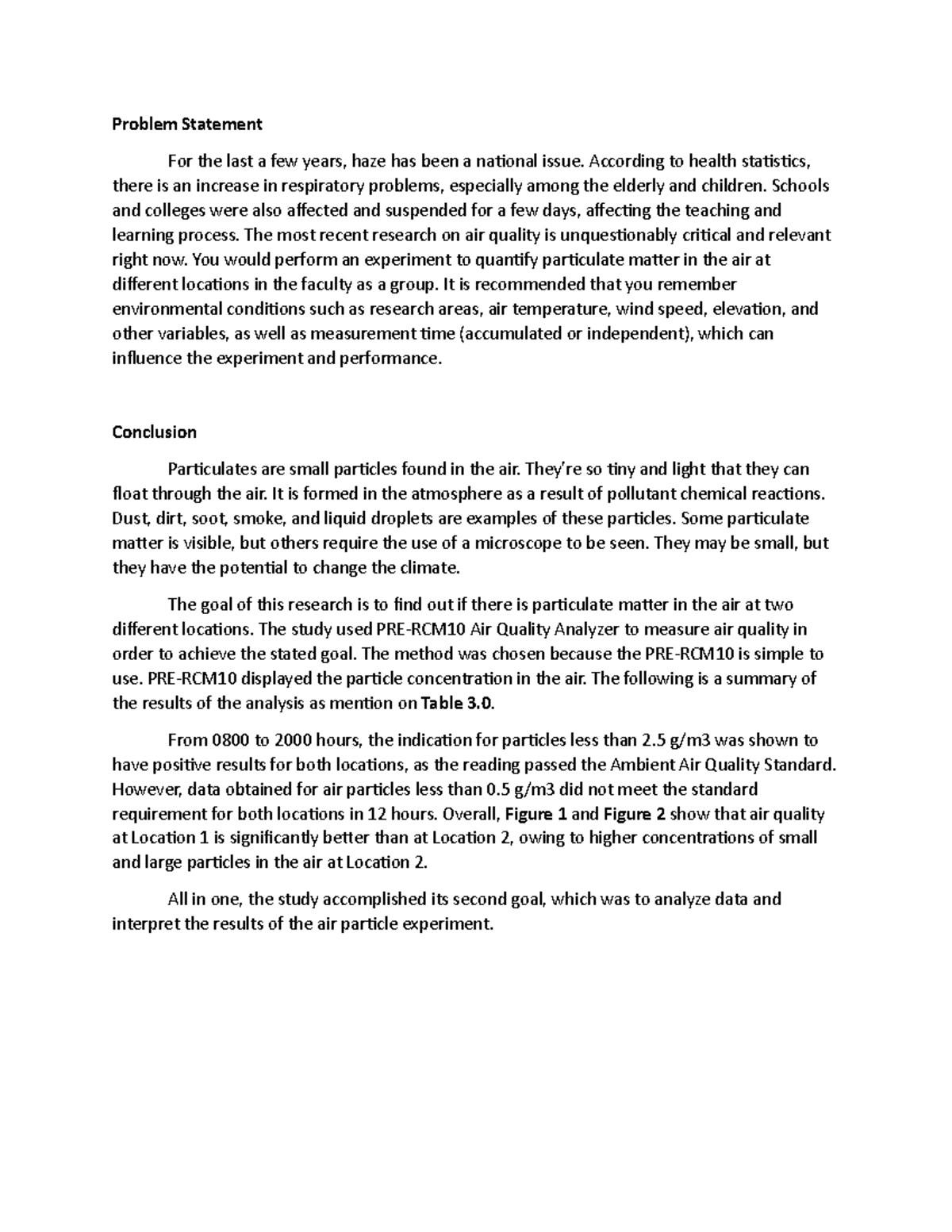 Conclusion Air particle Water and wastewater - Problem Statement For ...