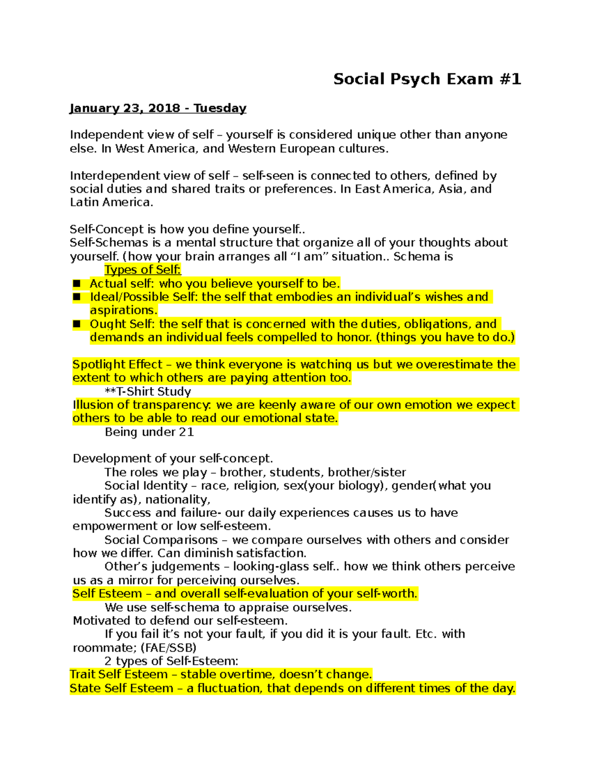 Social Psychology - Exam 1 - Social Psych Exam #1 January 23, 2018 ...