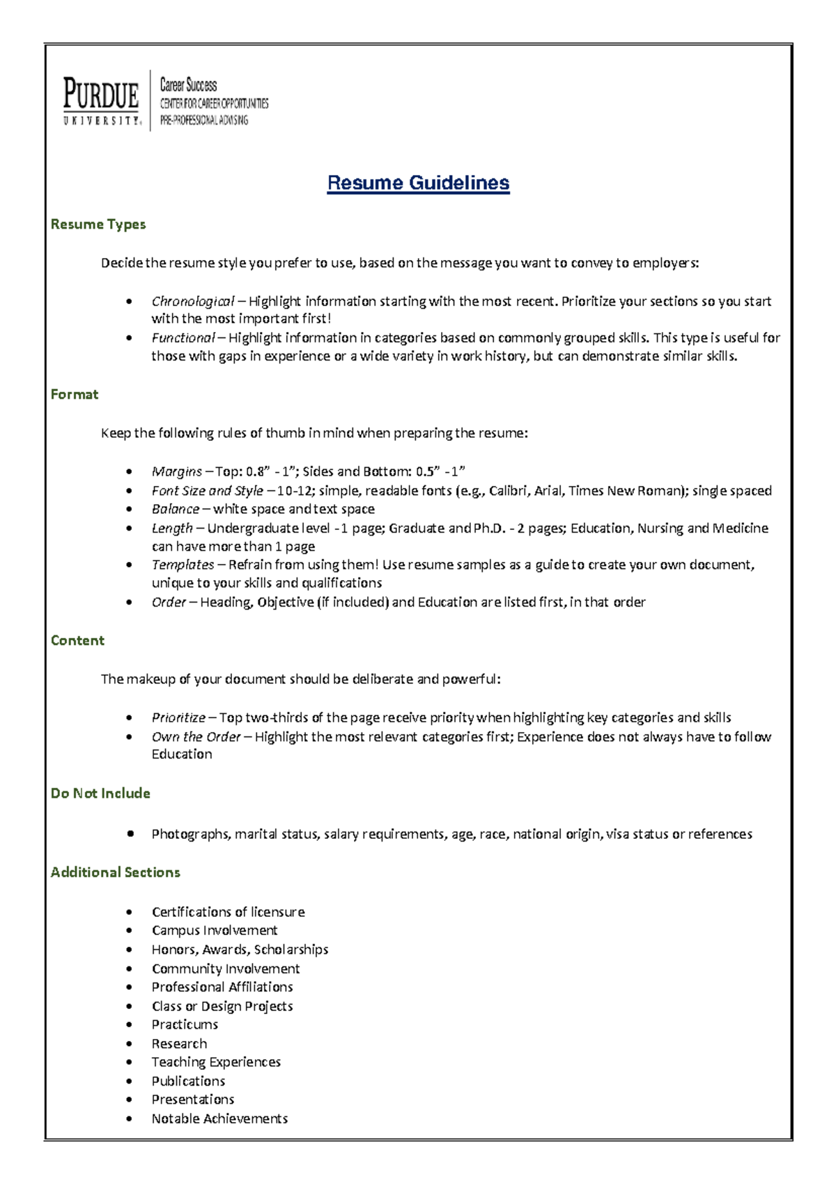 Resume Guidelines - rfgarrra - Resume Guidelines Resume Types Decide ...