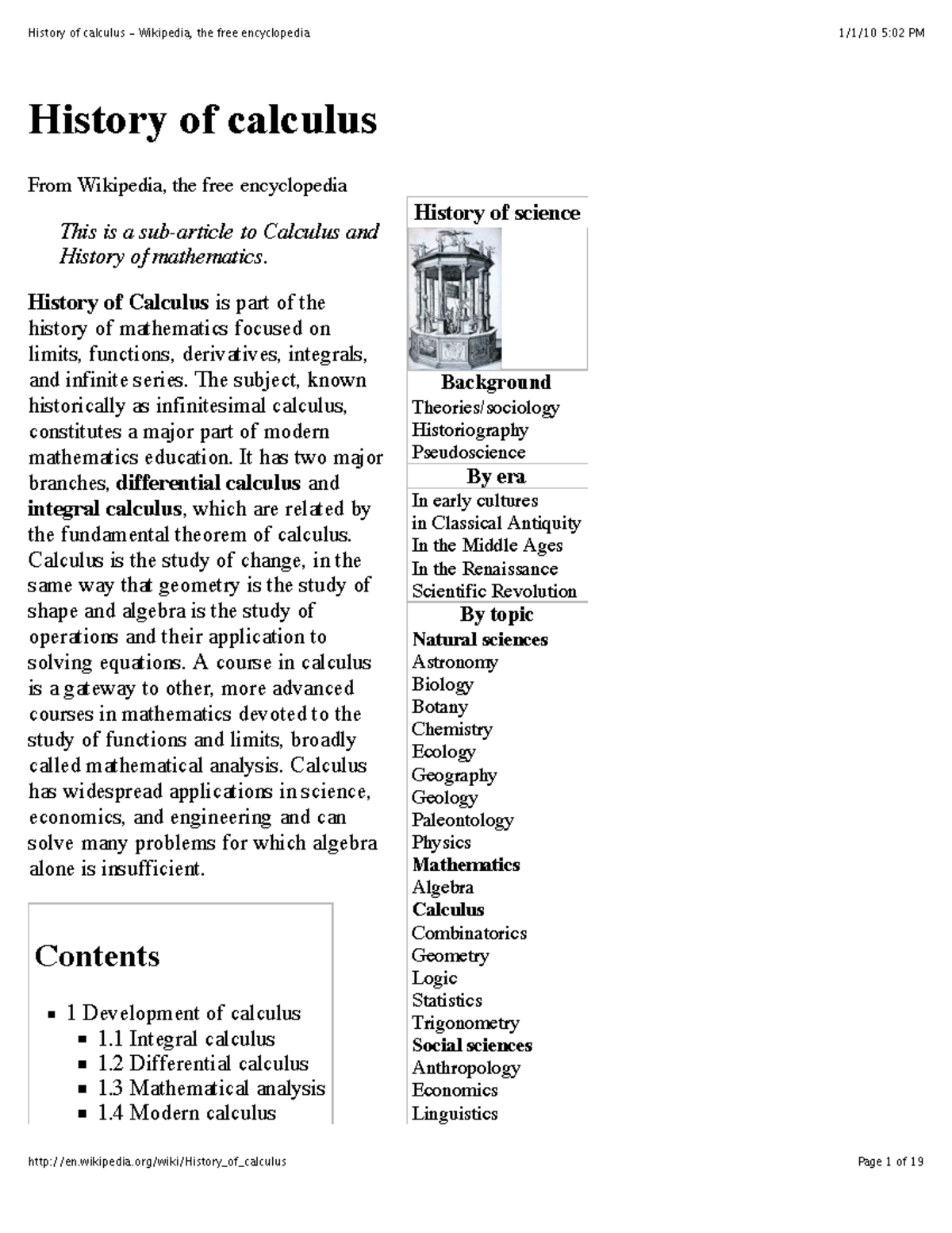 History of Calculus - History of calculus History of science Background ...