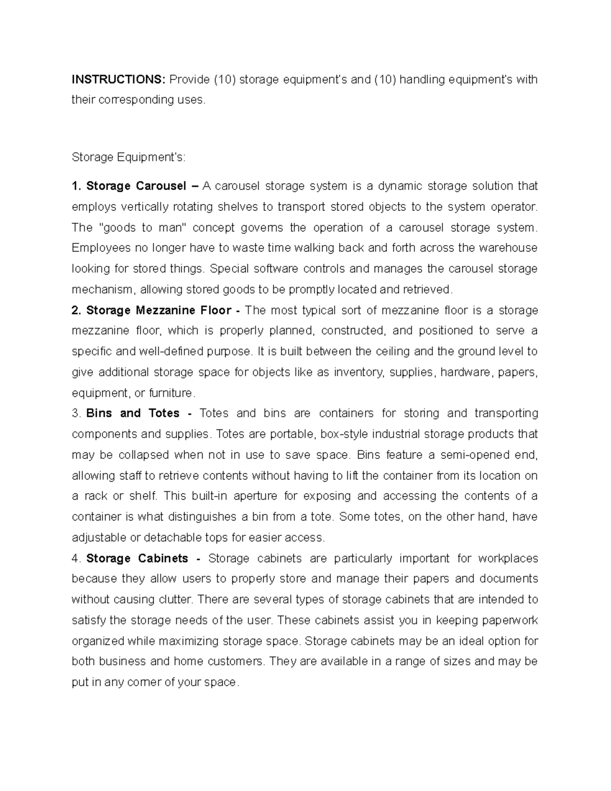 Logistic Management- Storage and Handling Equipment with Corresponding ...