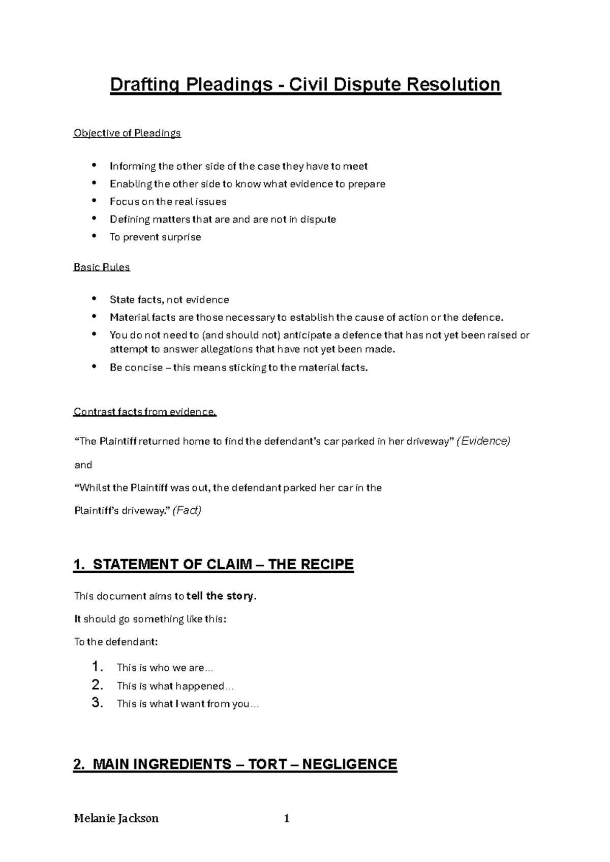 Drafting Pleadings - • You do not need to (and should not) anticipate a ...