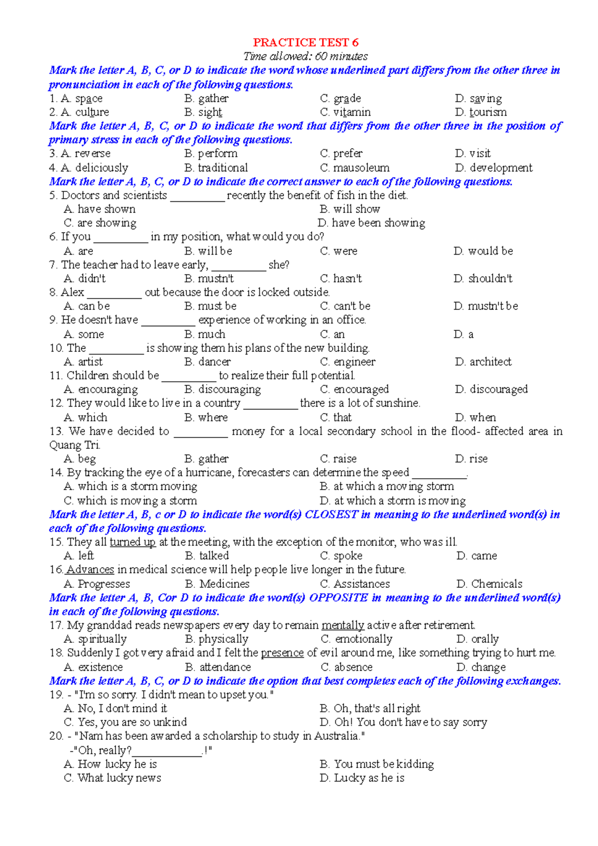 Practice TEST 06.CHI TIẾT - PRACTICE TEST 6 Time allowed: 60 minutes ...