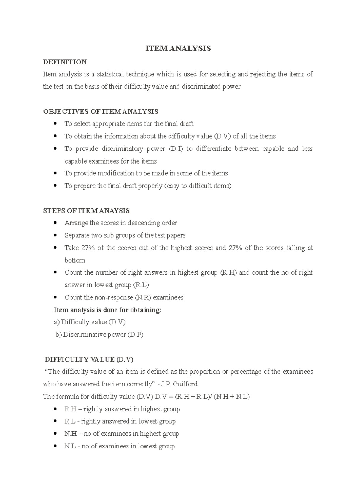 ITEM Analysis - JASMINE OUSEPH - ITEM ANALYSIS DEFINITION Item analysis ...