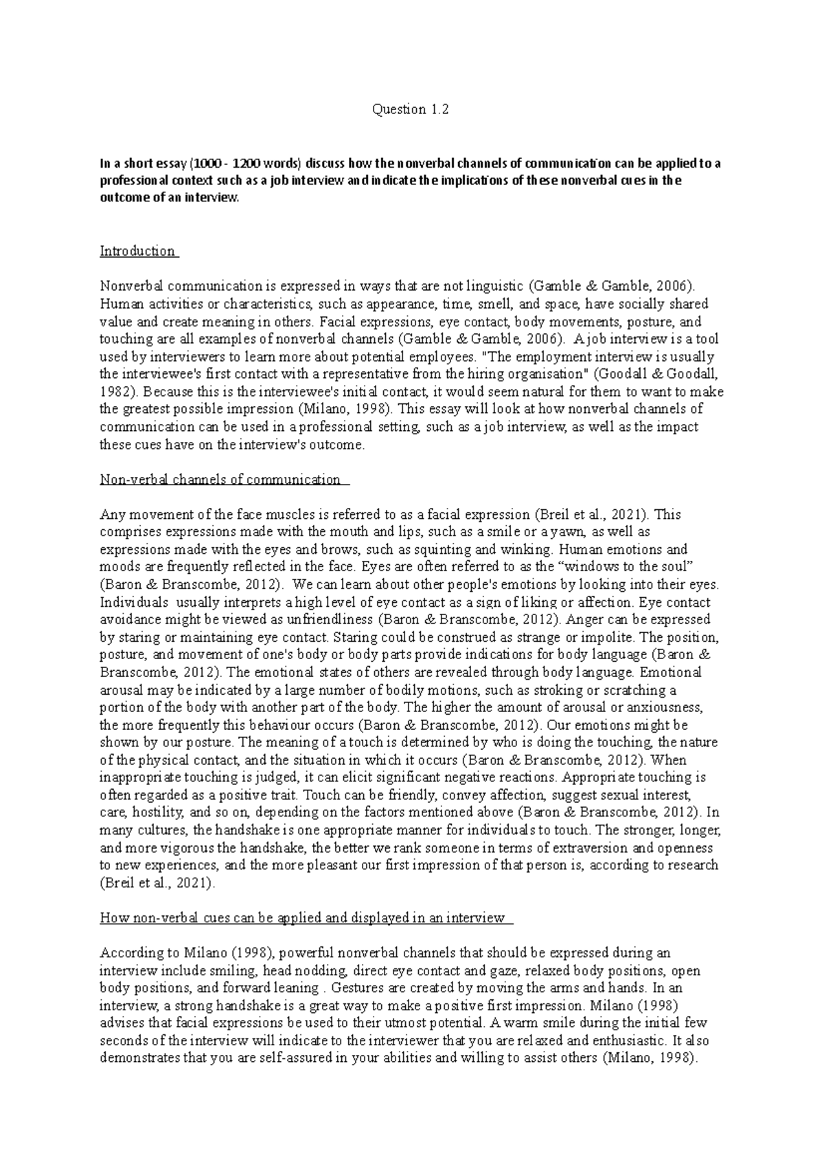 Psych assignment question 1 - Question 1. In a short essay (1000 ‐ 1200 ...