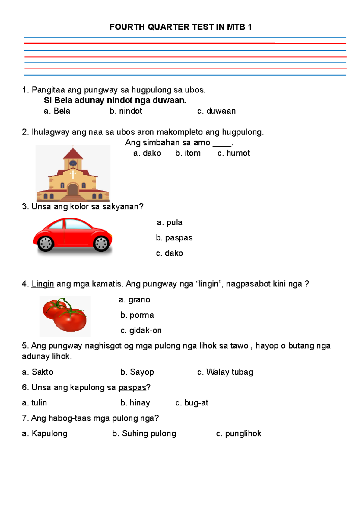 Fourth Quarter TEST IN MTB 1 - FOURTH QUARTER TEST IN MTB 1 Pangitaa ...