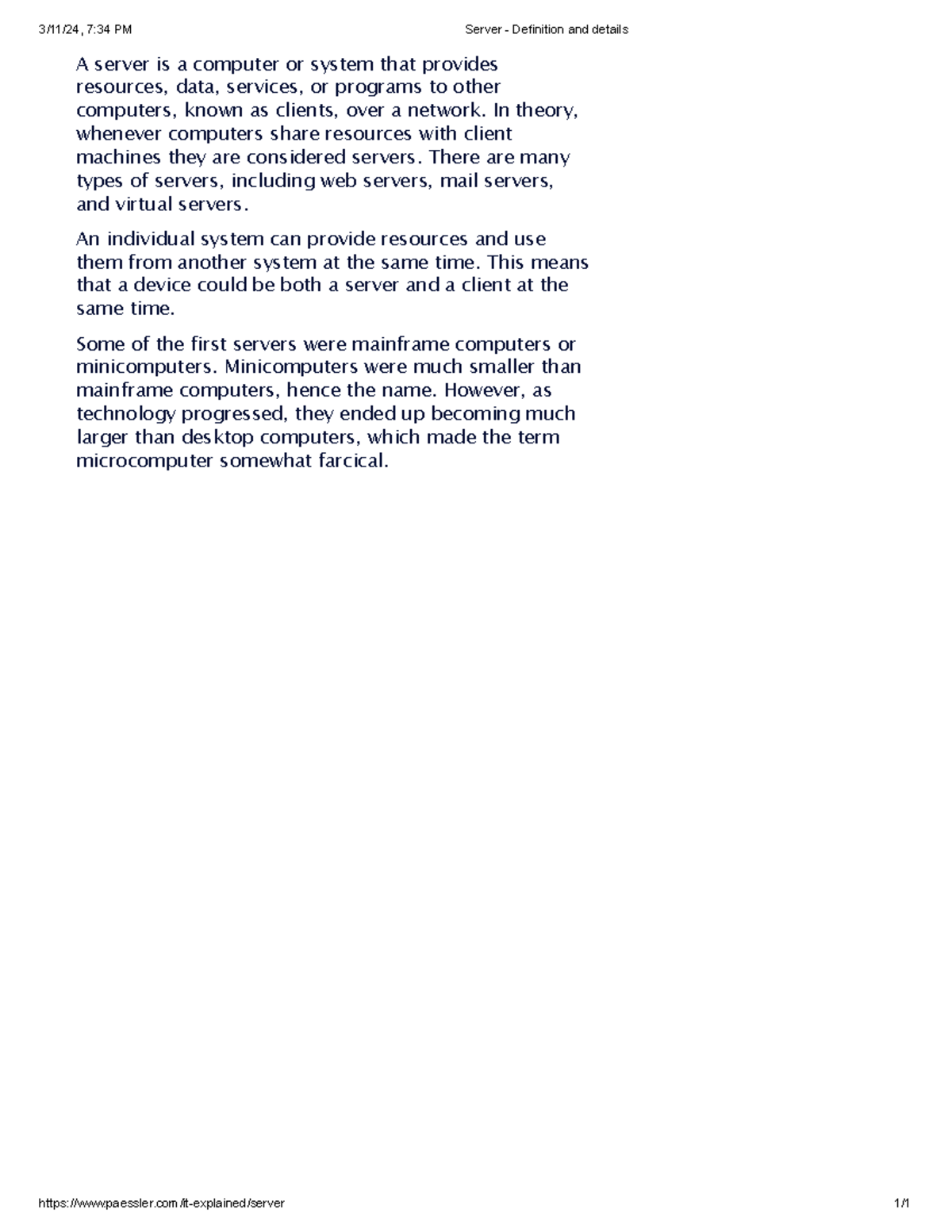 Server - In theory, whenever computers share resources with client ...