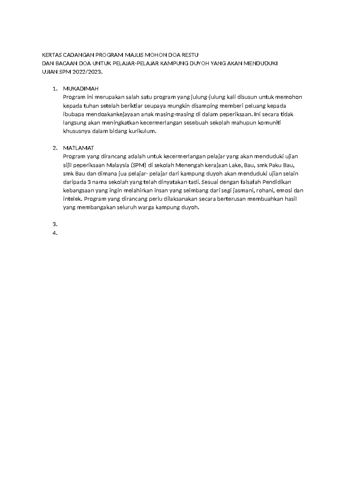 Kertas Cadangan Program Majlis Mohon DOA Restu - KERTAS CADANGAN ...