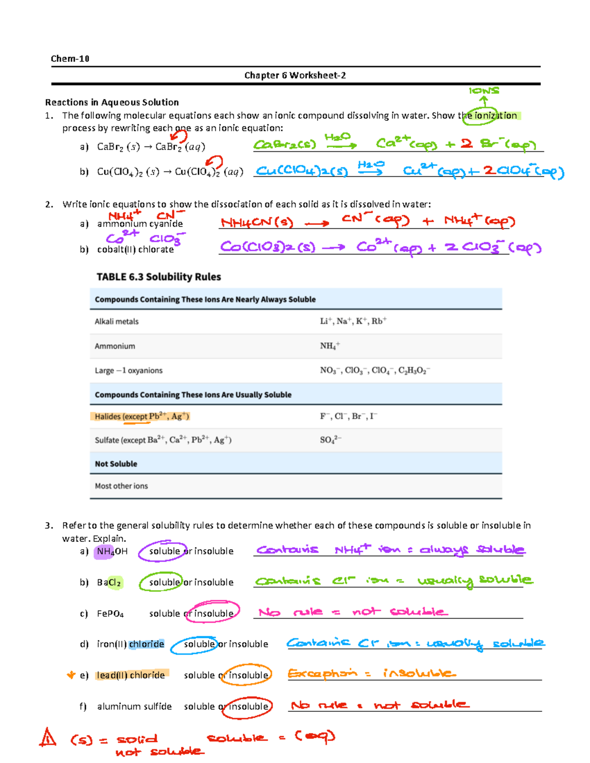 Chem10 Chapter 6 In Class Worksheet 2 - Chem- Chapter 6 Worksheet ...