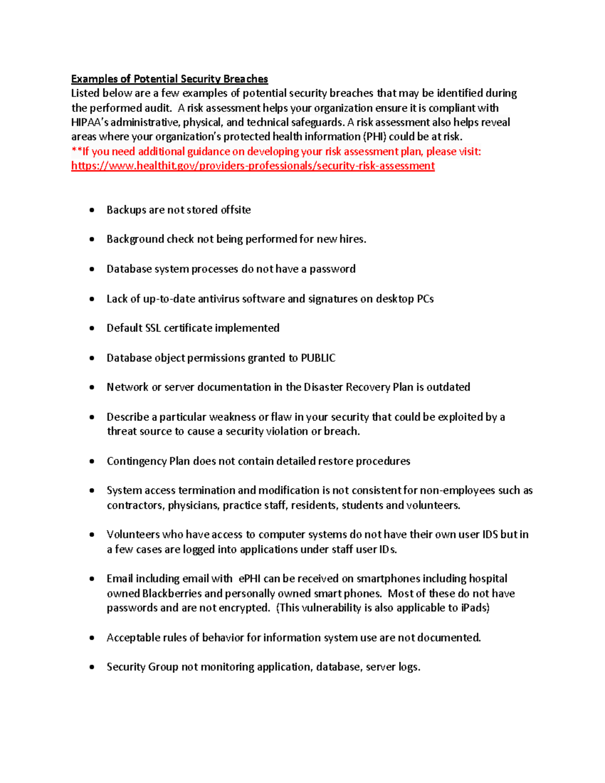 Security Breaches - Lecture notes 2 - Examples of Potential Security ...