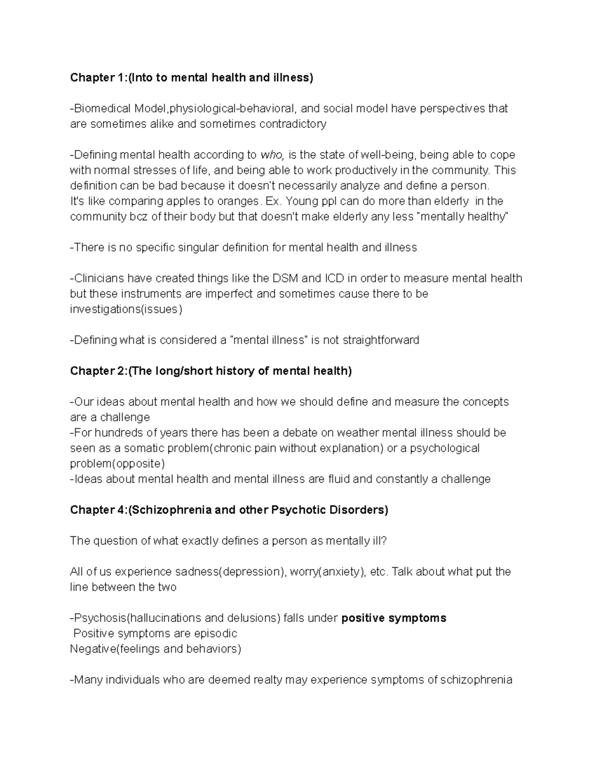 Summary of chaps MTL HLTH and ILLLNESS - Chapter 1:(Into to mental ...