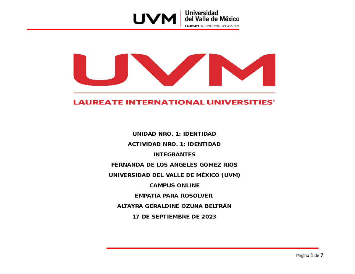 Personalidad - Trabajo de aula - UNIDAD NRO. 1: IDENTIDAD ACTIVIDAD NRO ...