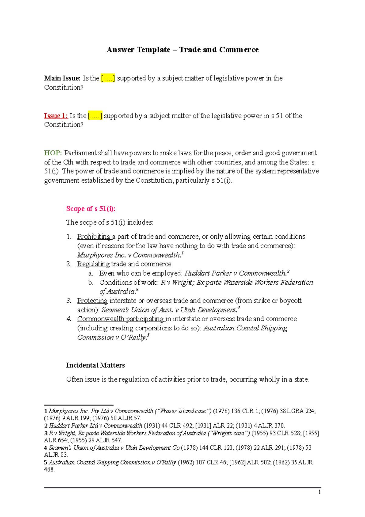 Answer Template - Trade and Commerce Power - Answer Template – Trade ...
