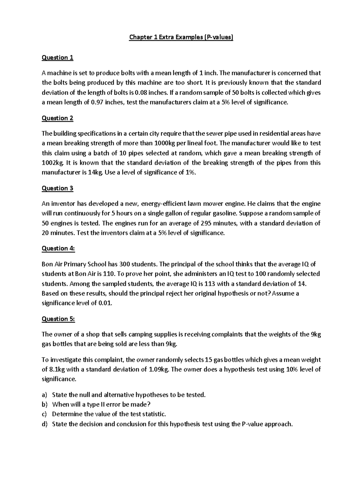 Chapter 1 - P-values Extra Examples (Questions) - Chapter 1 Extra ...