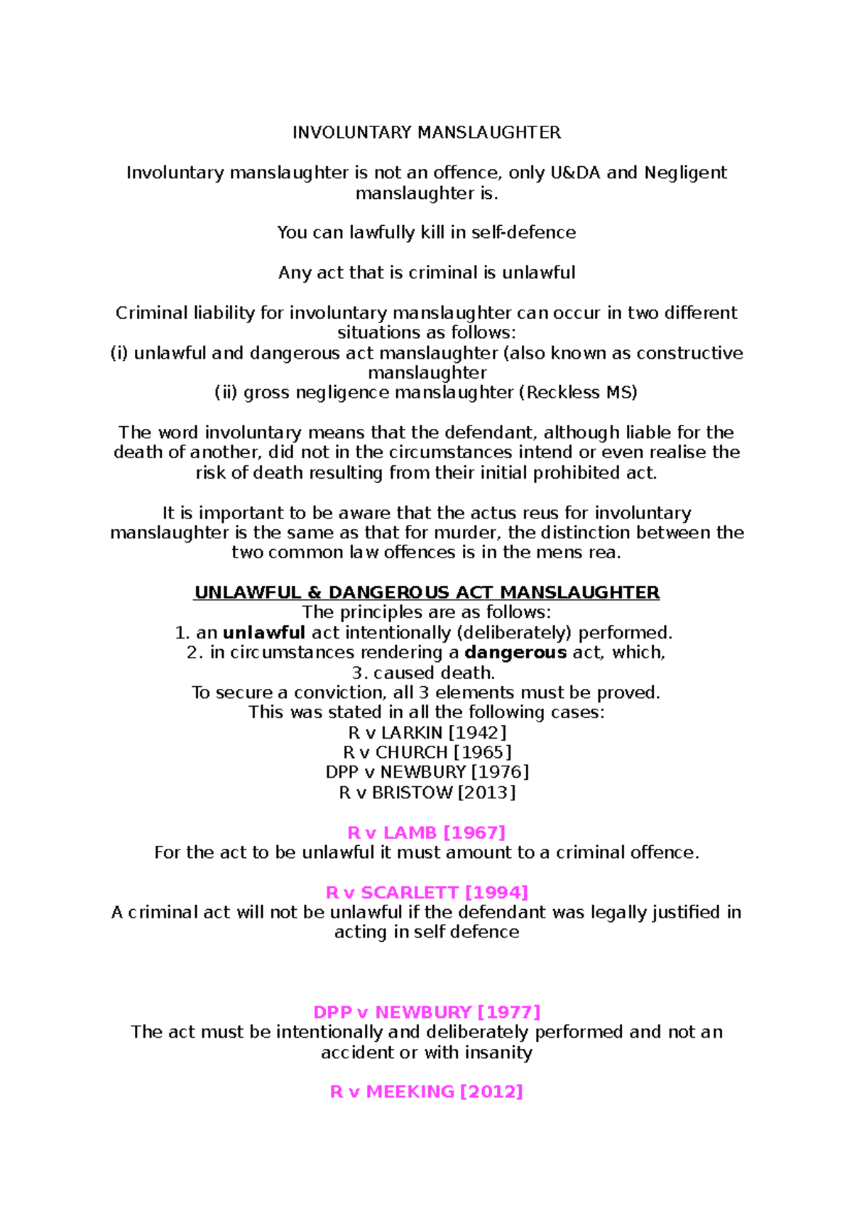 Involuntary Manslaughter - INVOLUNTARY MANSLAUGHTER Involuntary ...