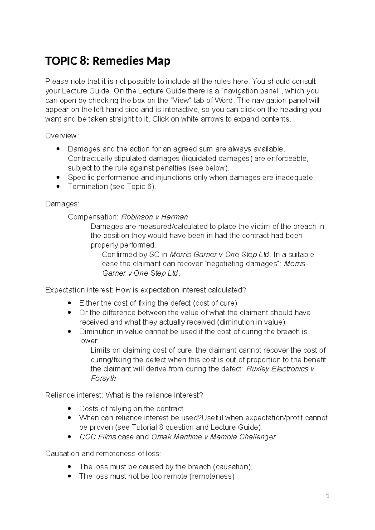 Topic Map Remedies - TOPIC 8: Remedies Map Please note that it is not ...