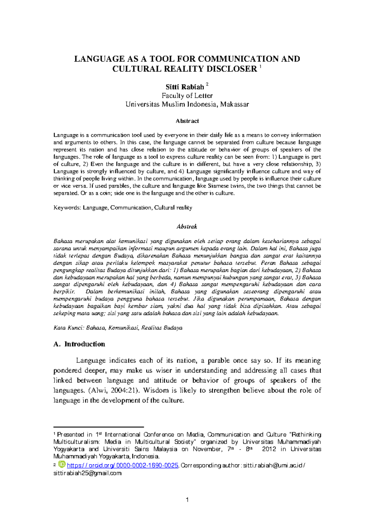 Language as a Tool for Communication and Cultural Reality Discloser ...