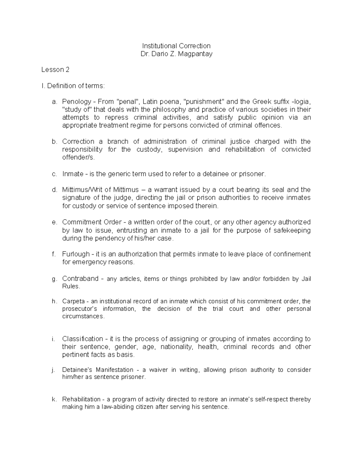 Lesson 2 - Institutional Correction Dr. Dario Z. Magpantay Lesson 2 I ...